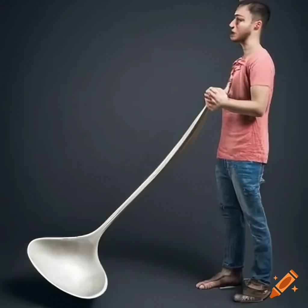 Man holding a giant spoon and saying 'gyatt'
