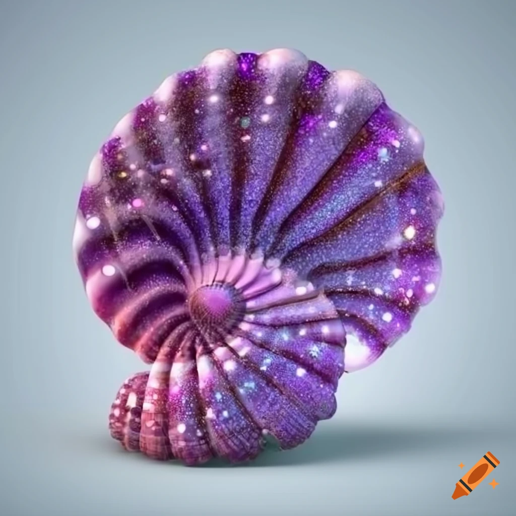 Cartoonish purple seashell on white background