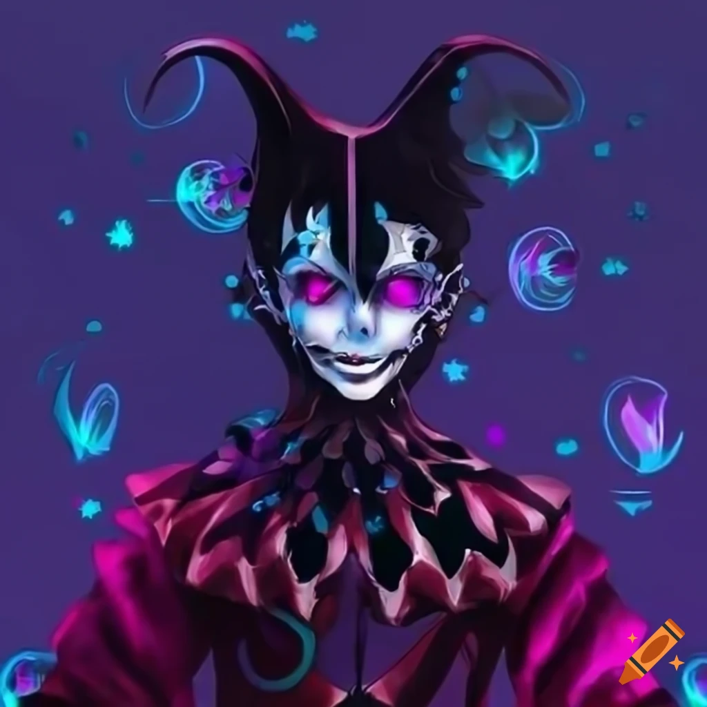 Elegant dark harlequin boy wearing a mystical mask
