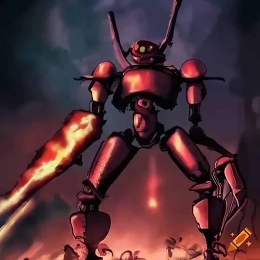 Rusty and bloody robot in the desert on Craiyon