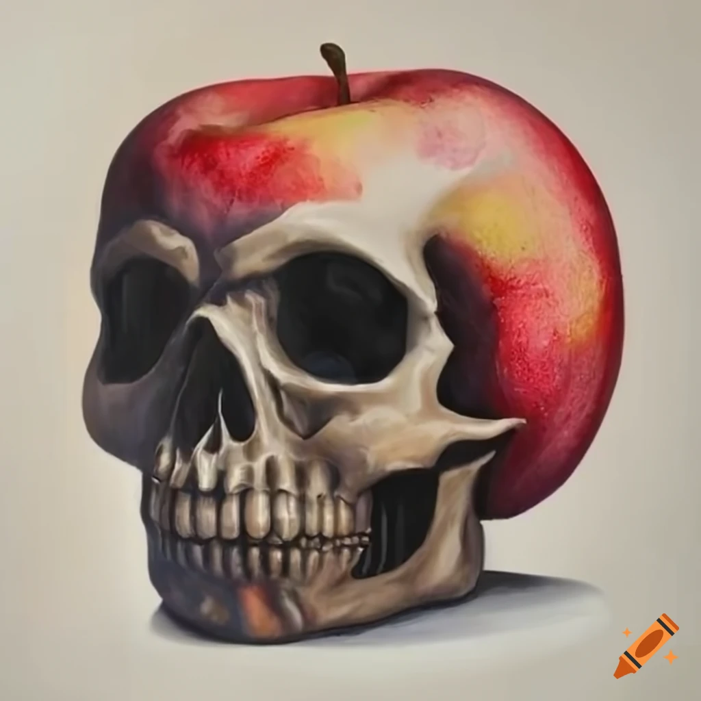 Skull drawing on an apple