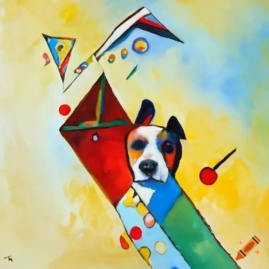 Kandinsky painting of a dog and a kite on Craiyon