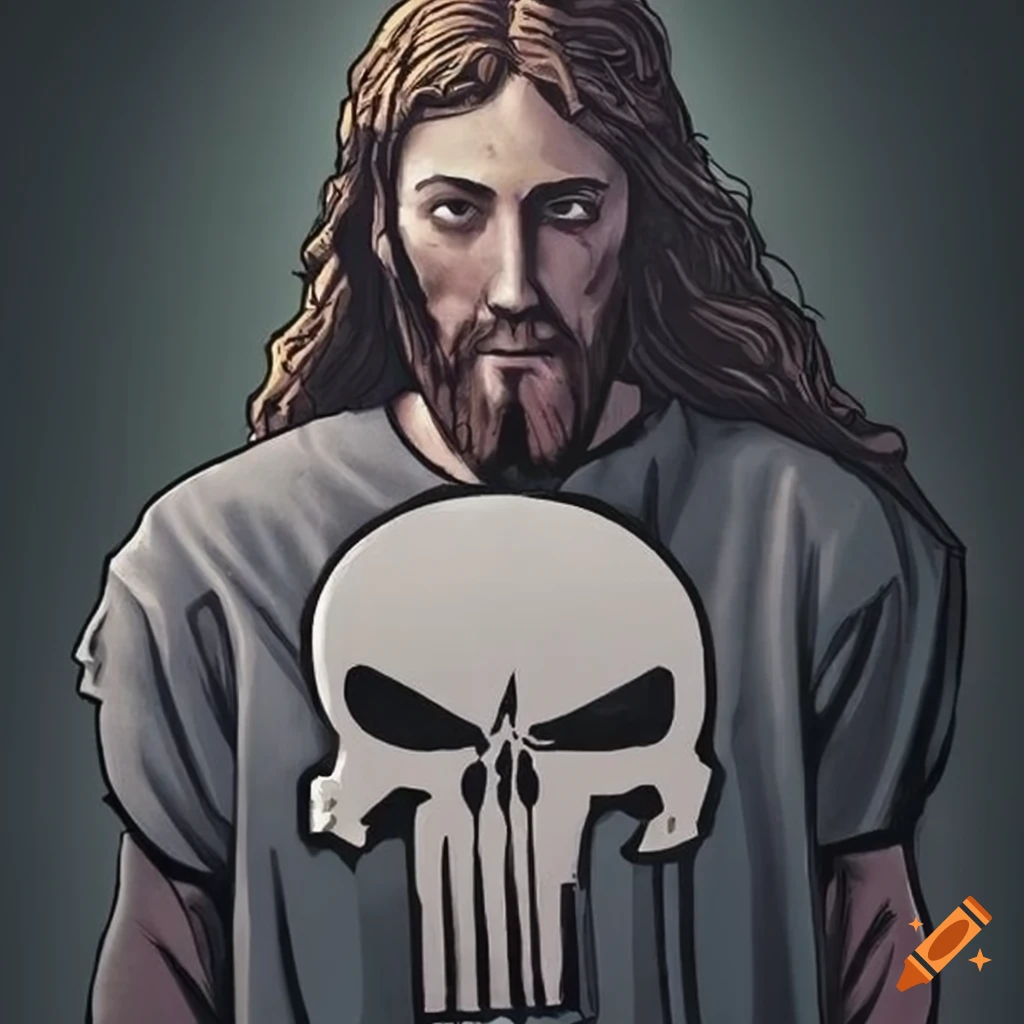 Jesus christ wearing a punisher t-shirt