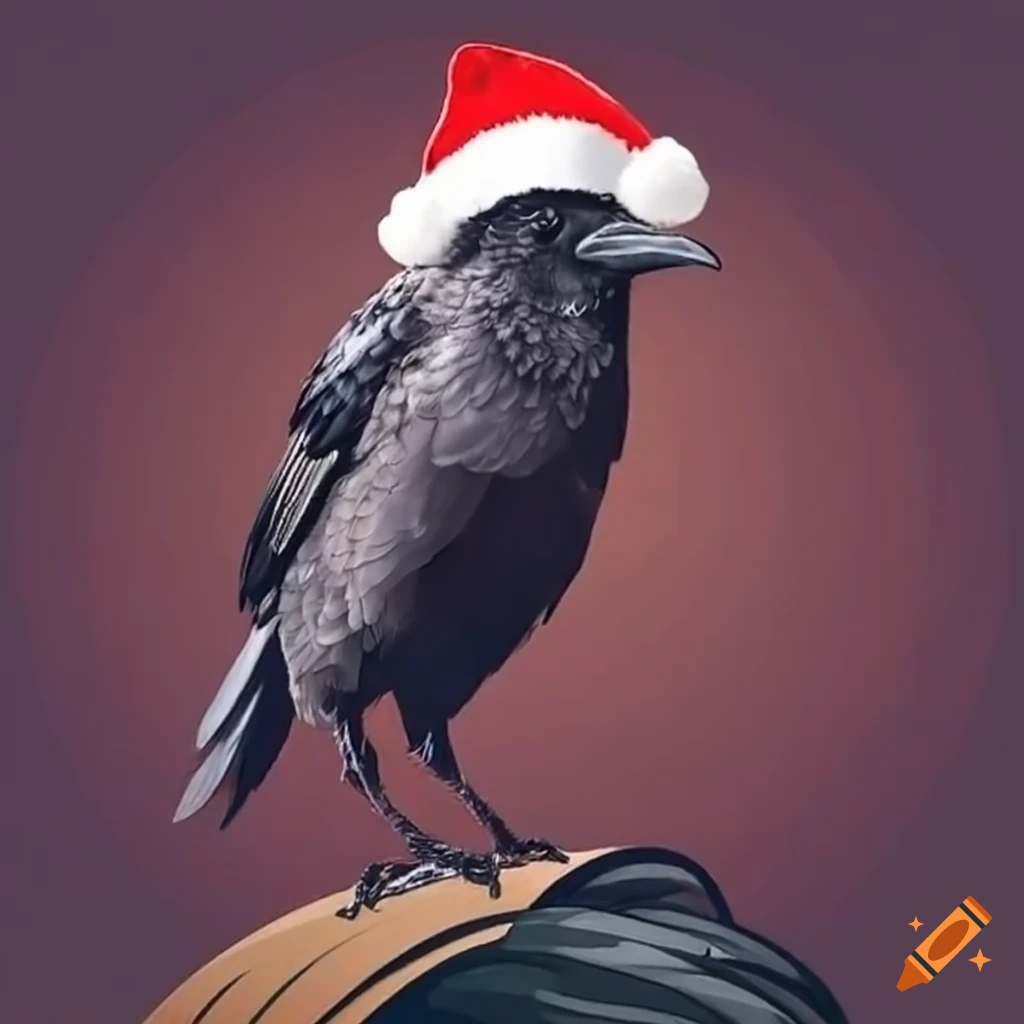 Crows wearing santa hats for holiday celebration