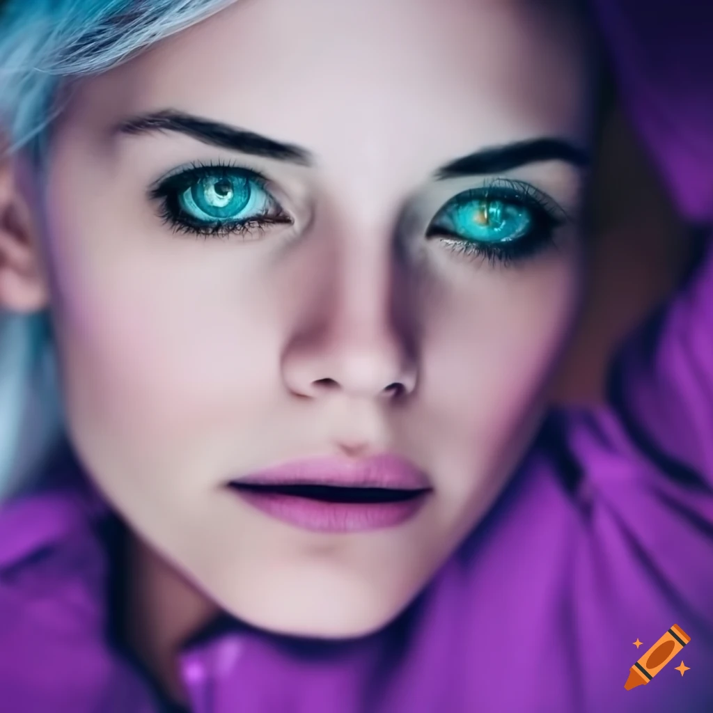 Portrait of a young woman with violet shirt and unique hairstyle