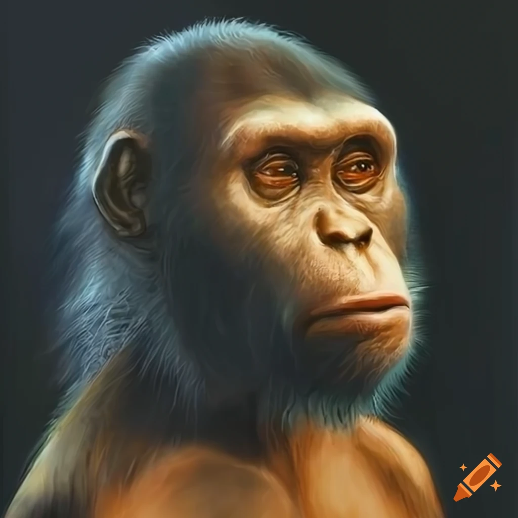 High definition painting of an australopithecus on Craiyon