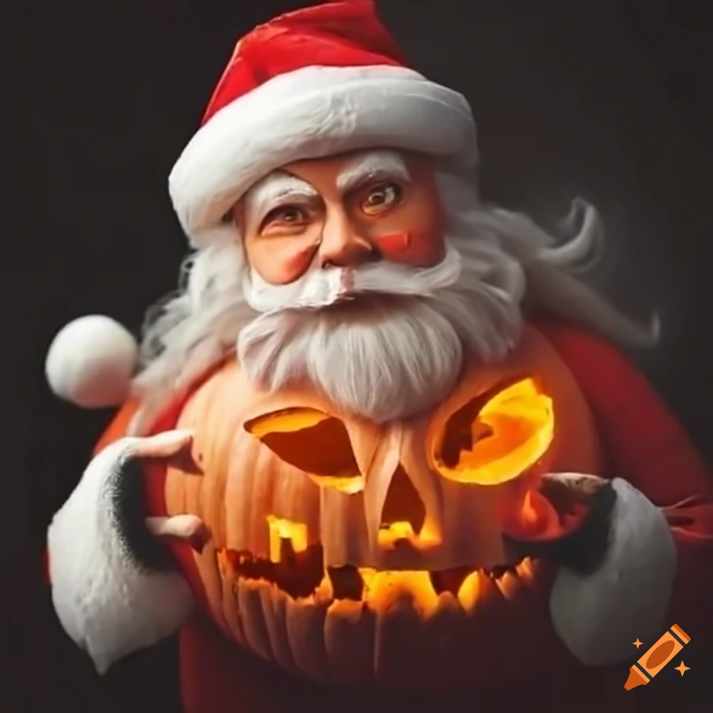 Festive artwork of Santa carving a pumpkin on Craiyon