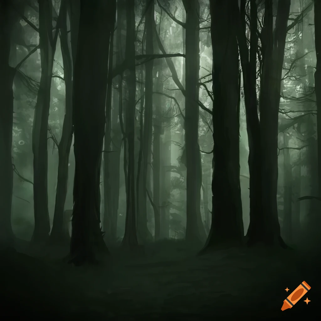 Realistic gothic forest at night