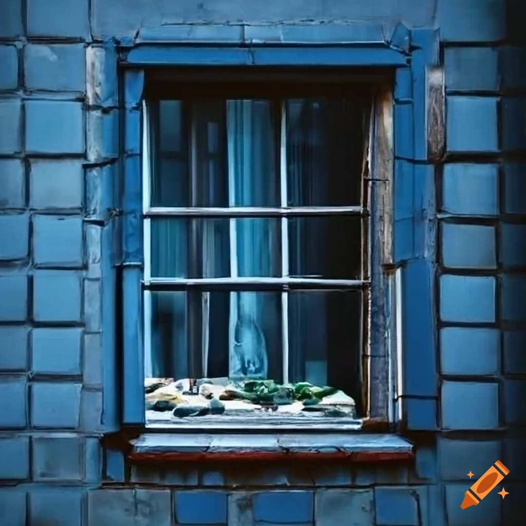 Front view of a dark blue haussmannien window