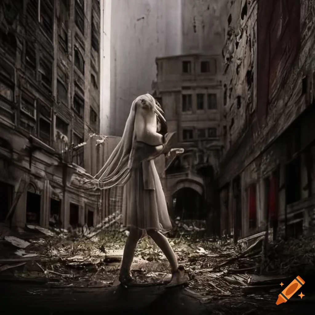 Image of an angel in a deserted city