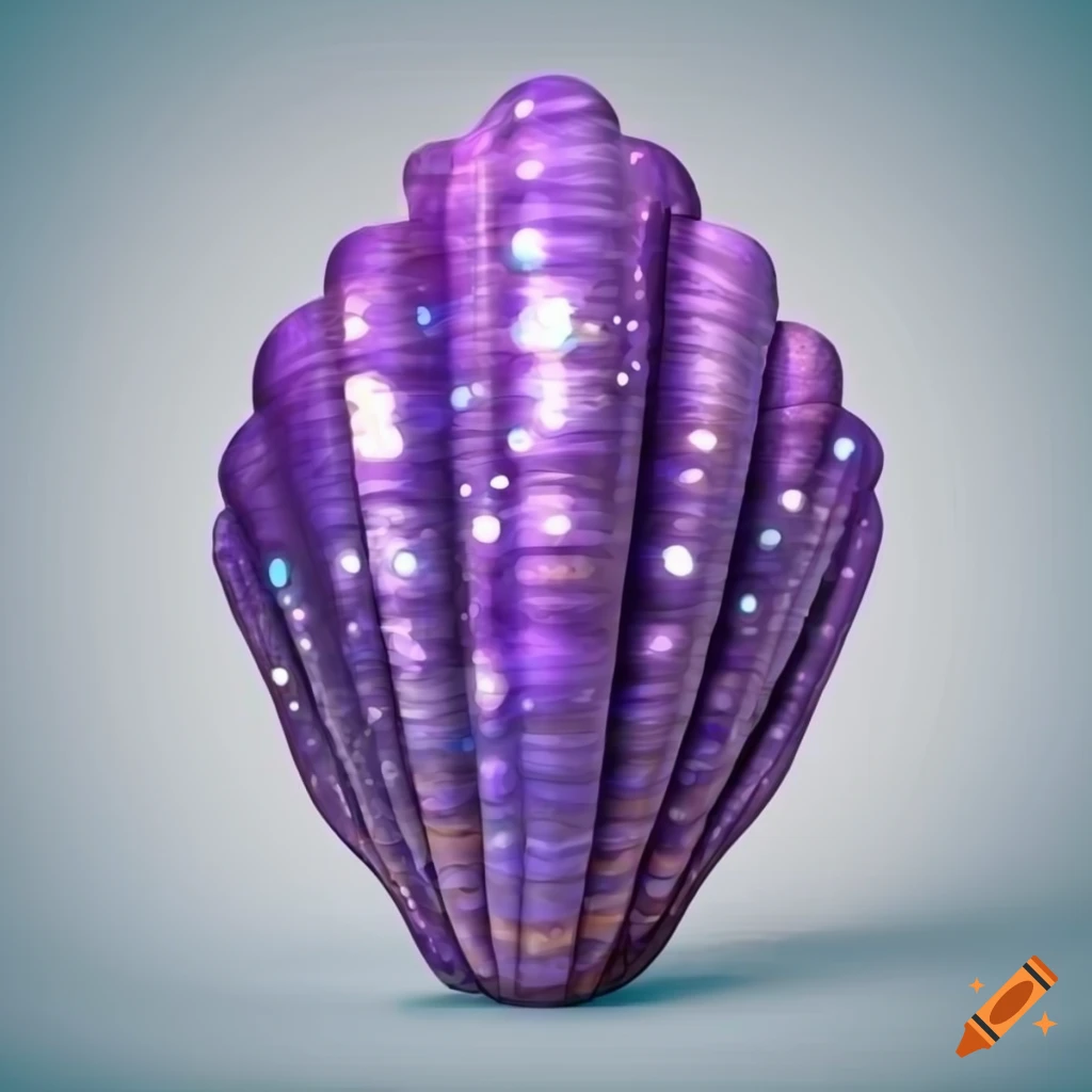 Glittering purple seashell on a white background