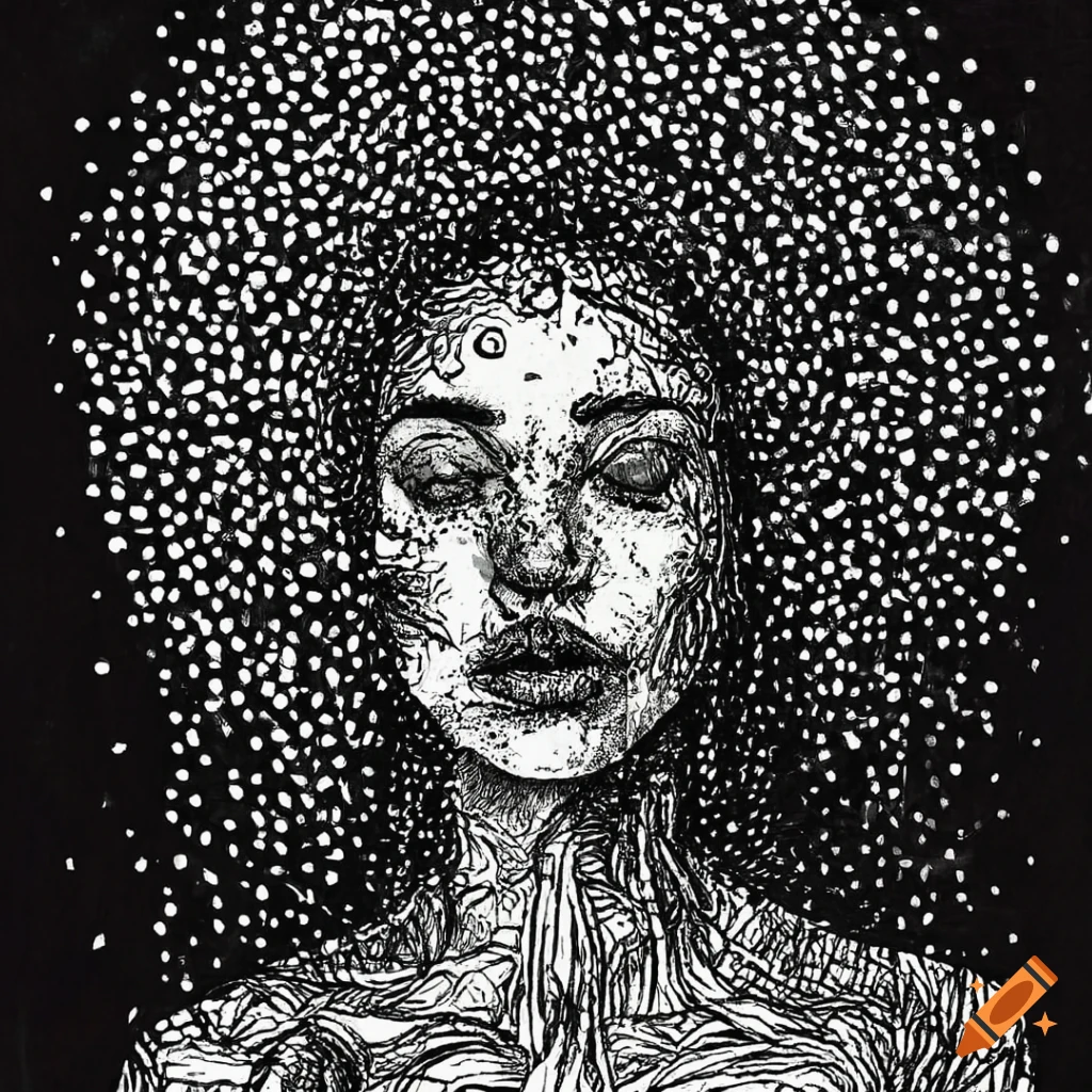 Dotwork ink drawing of a female portrait