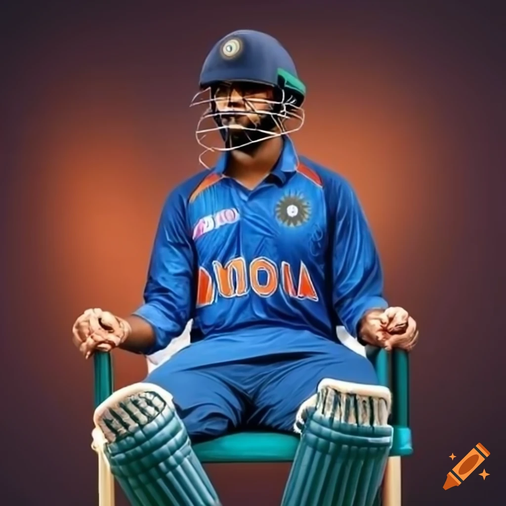 Lion in indian cricket team uniform in a stadium