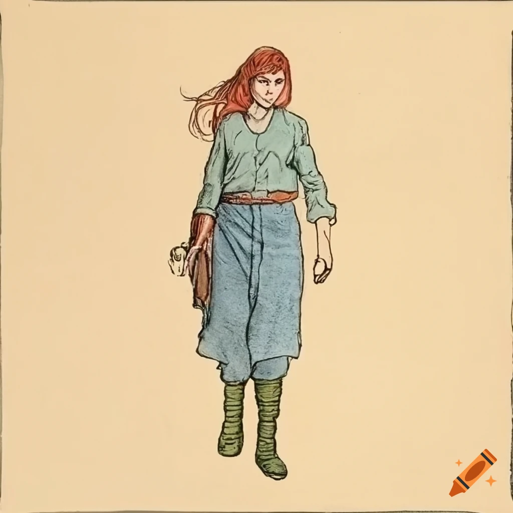 Illustration of a young female hero with detailed clothing on Craiyon