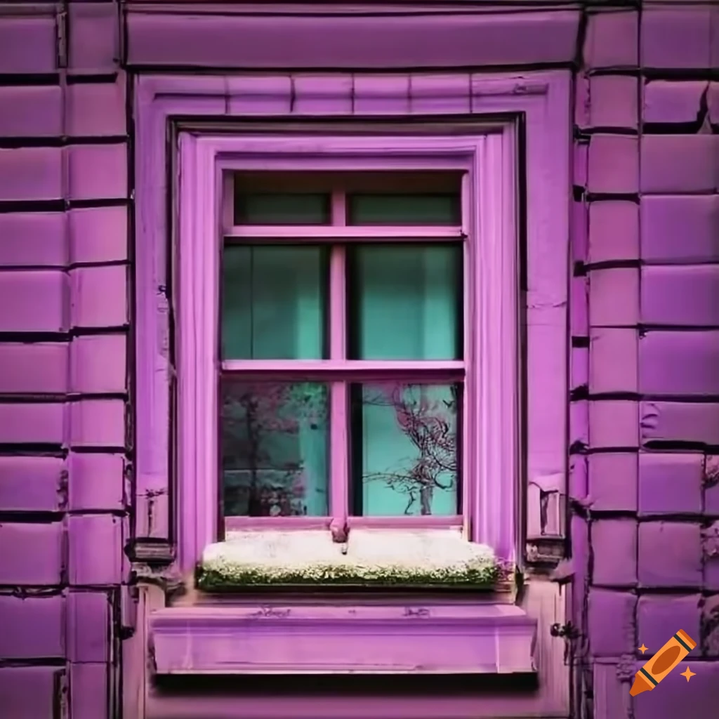 Front view of a purple haussmannian window on Craiyon