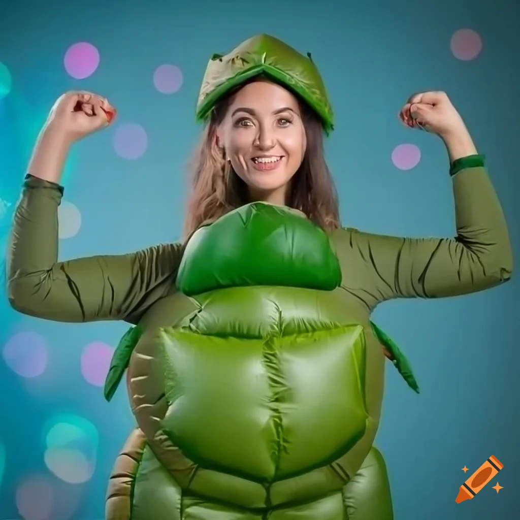Female in turtle costume with inflatable shell on Craiyon