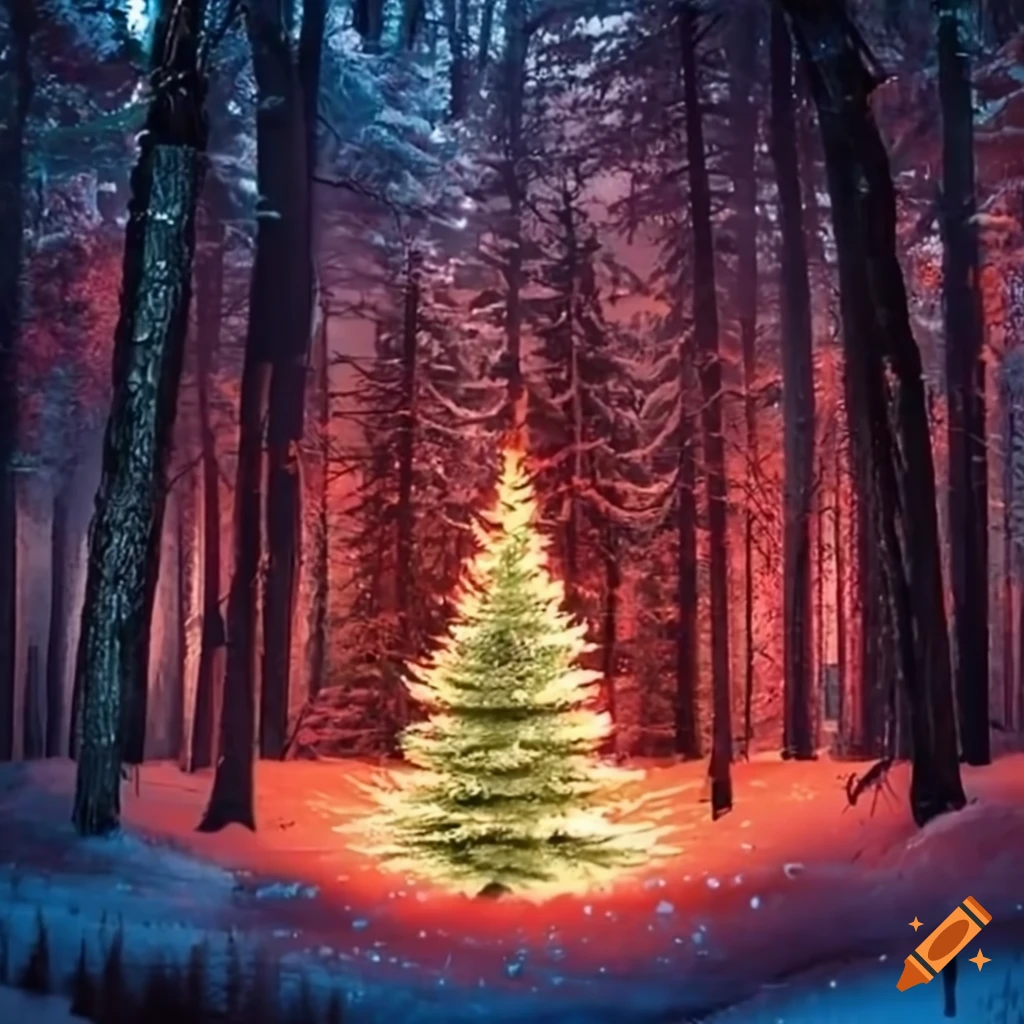 Festive forest with christmas decorations