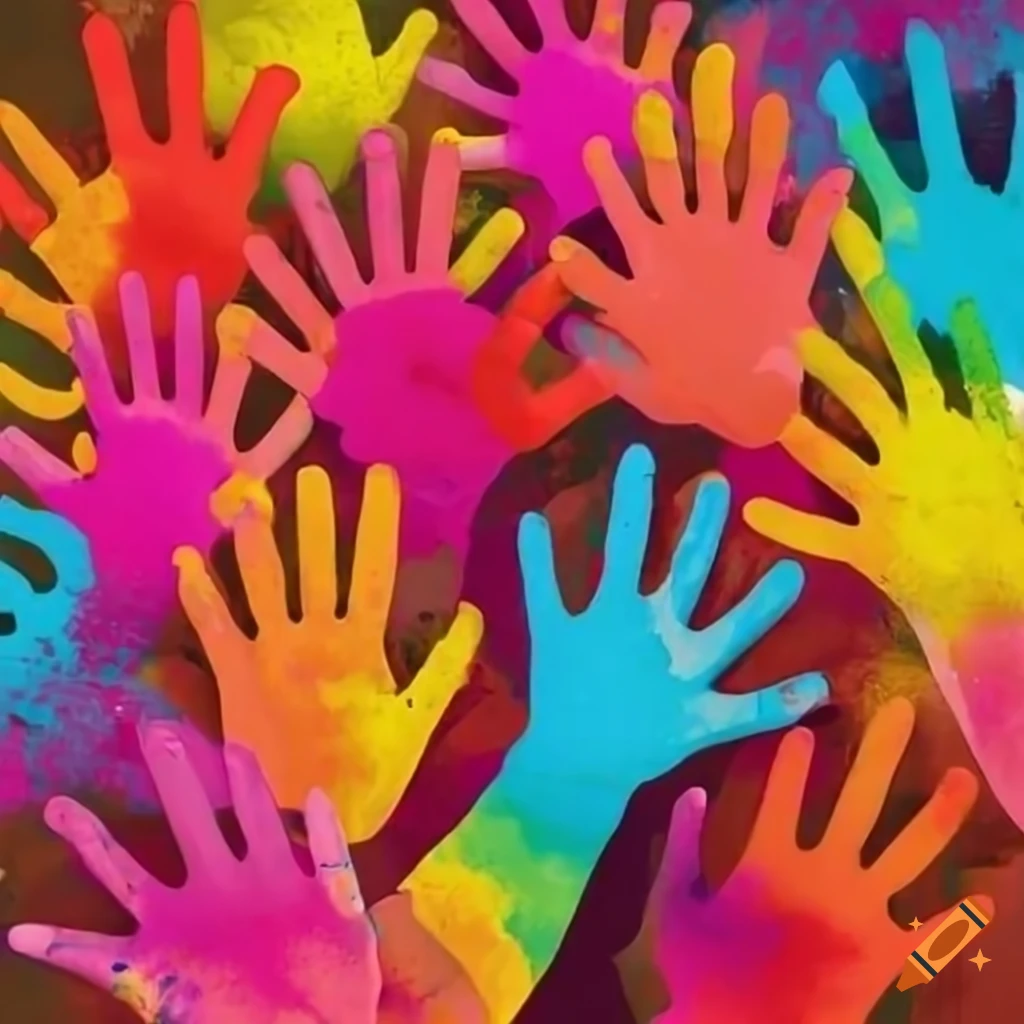 Colorful illustration of hands covered in paint powder