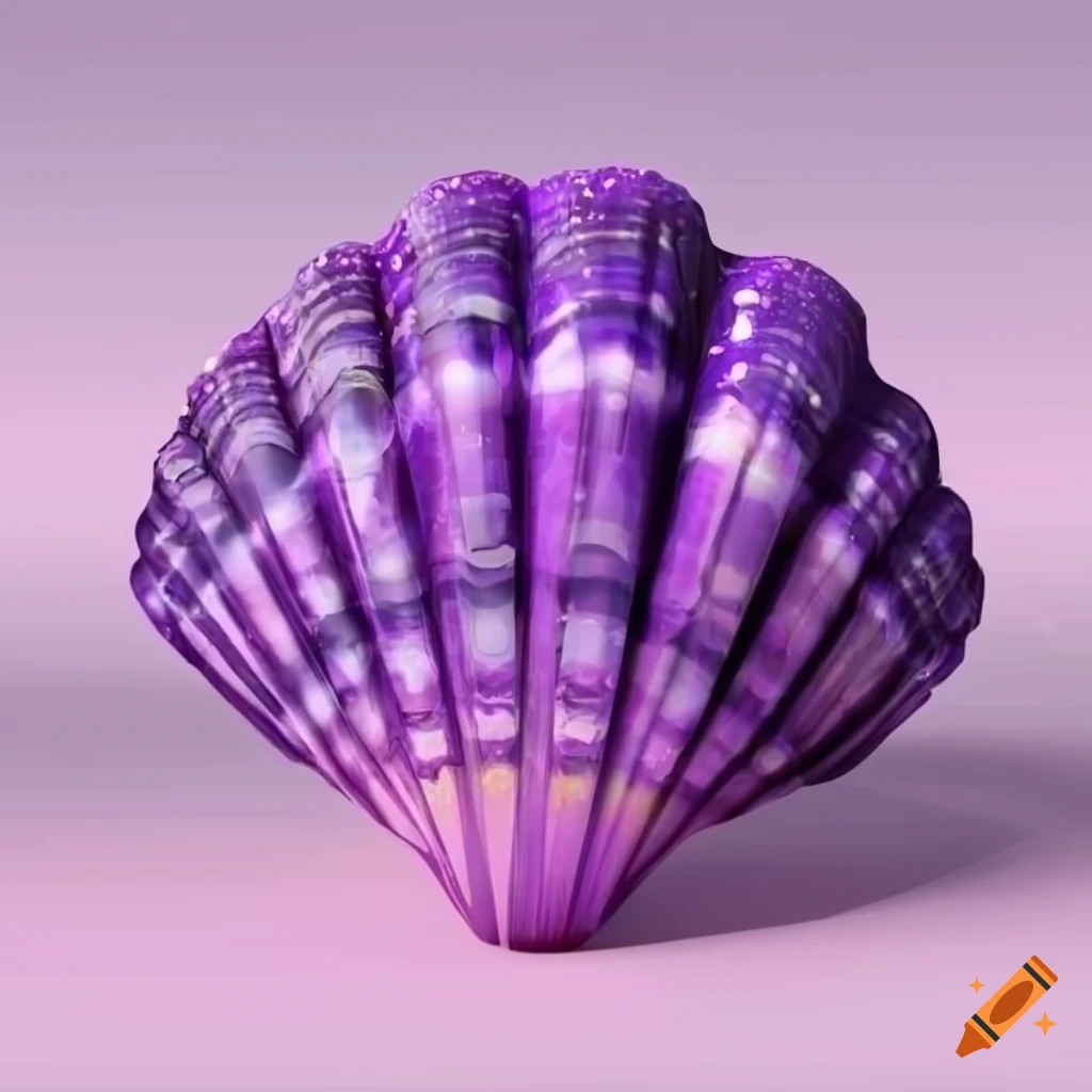 Purple glittering seashell on white background