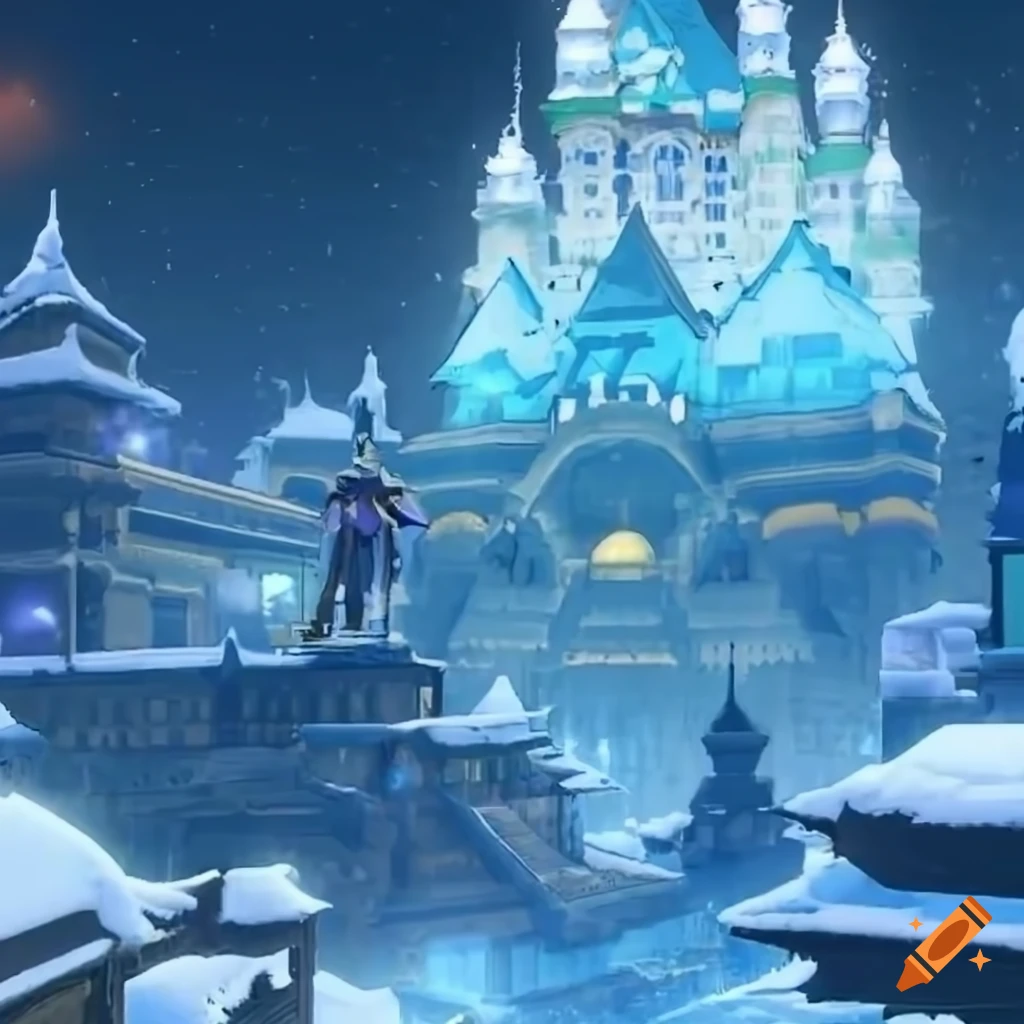 Screenshot of Genshin Impact's snowy city on Craiyon
