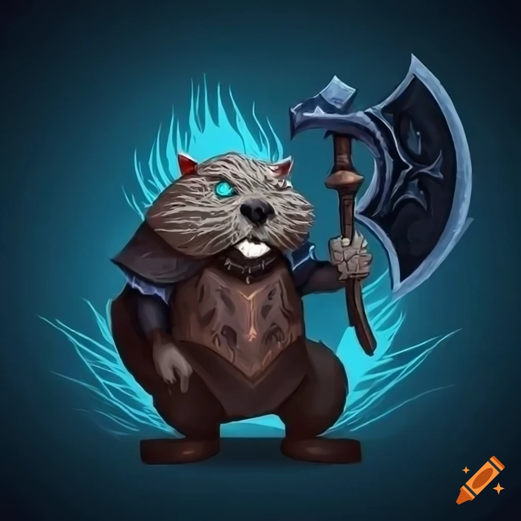 Beaver warrior with dark icy axe in icy mountains on Craiyon