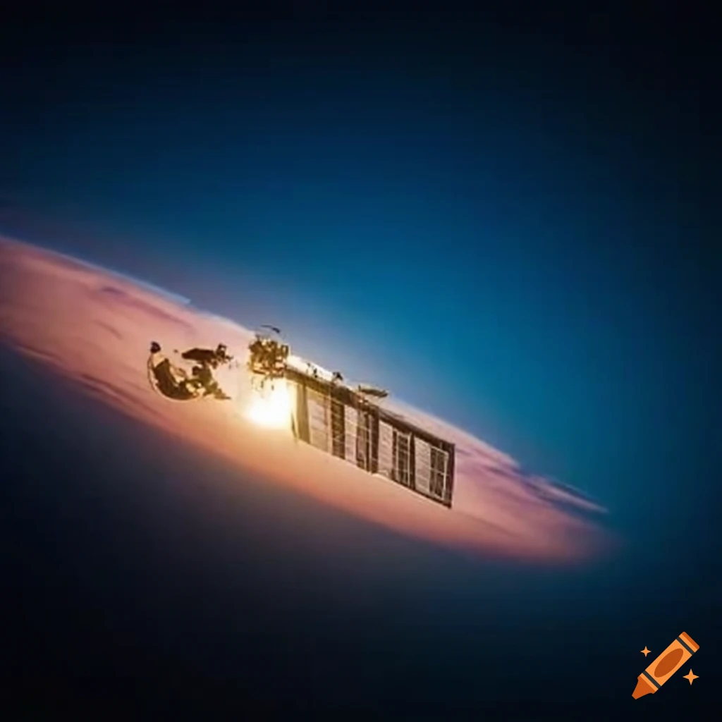 Astronauts floating outside the international space station