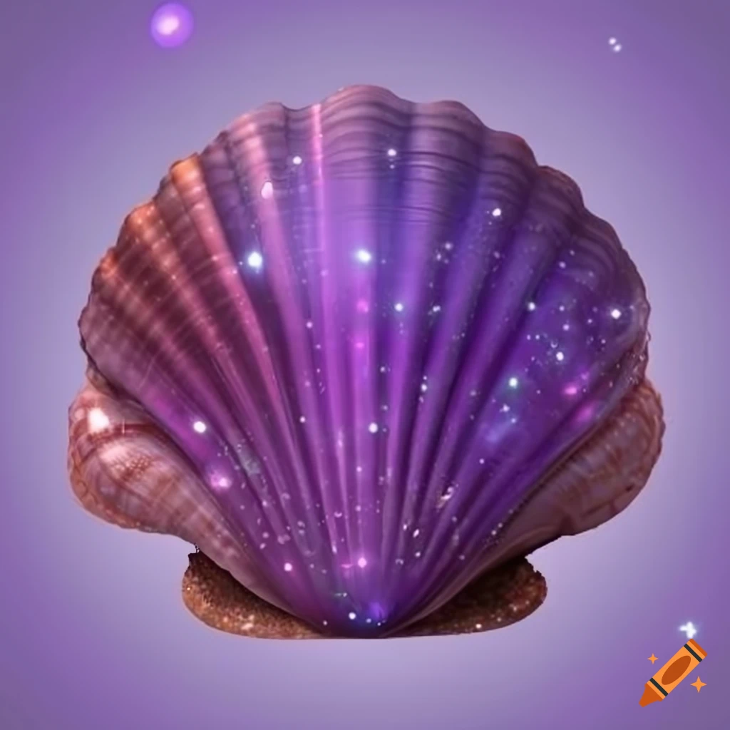 Purple glittering seashell on white background on Craiyon