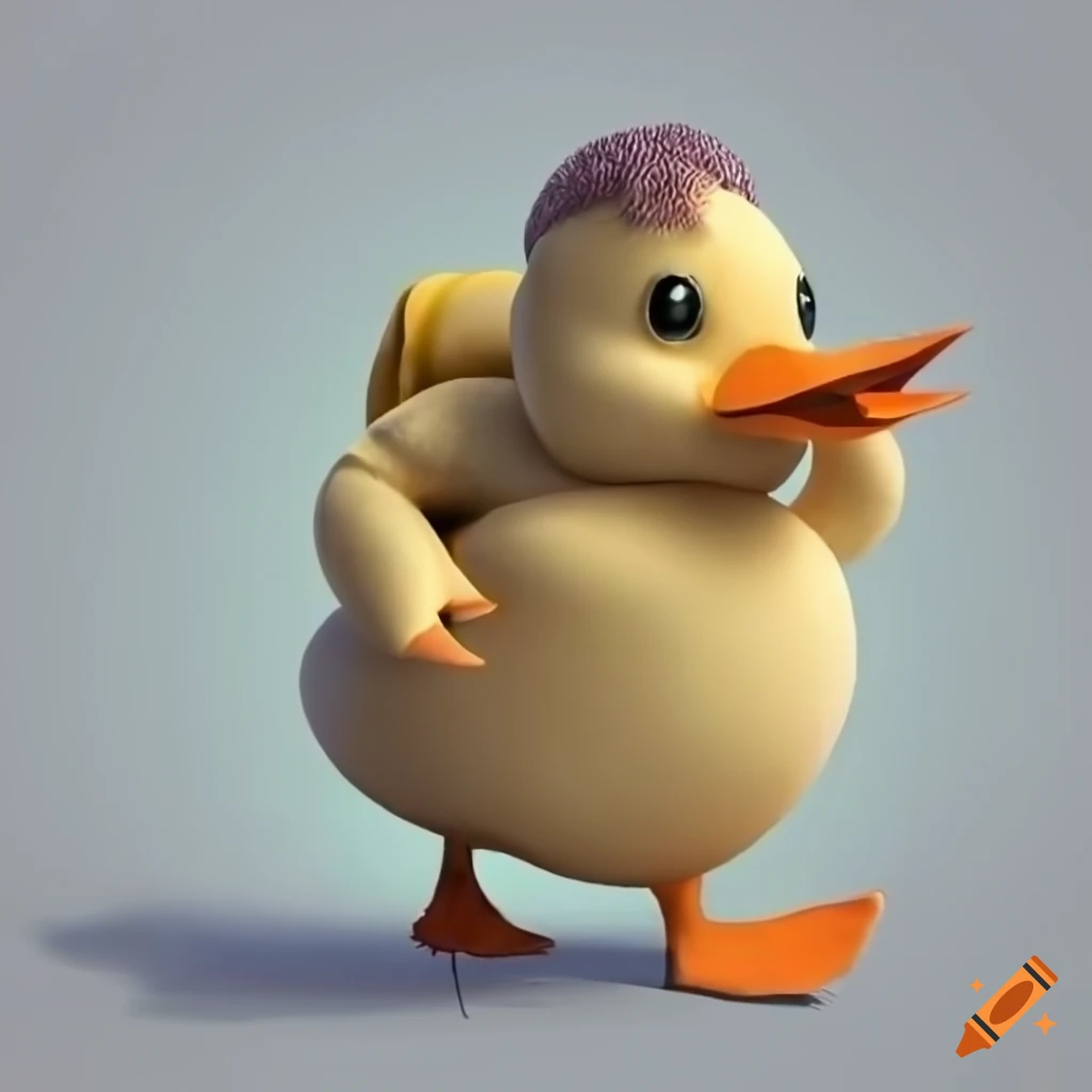 3d art of a duck running with a backpack