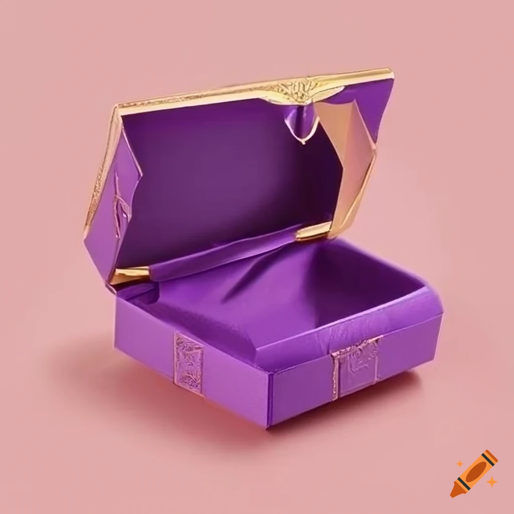 Purple and gold clamshell chest packaging