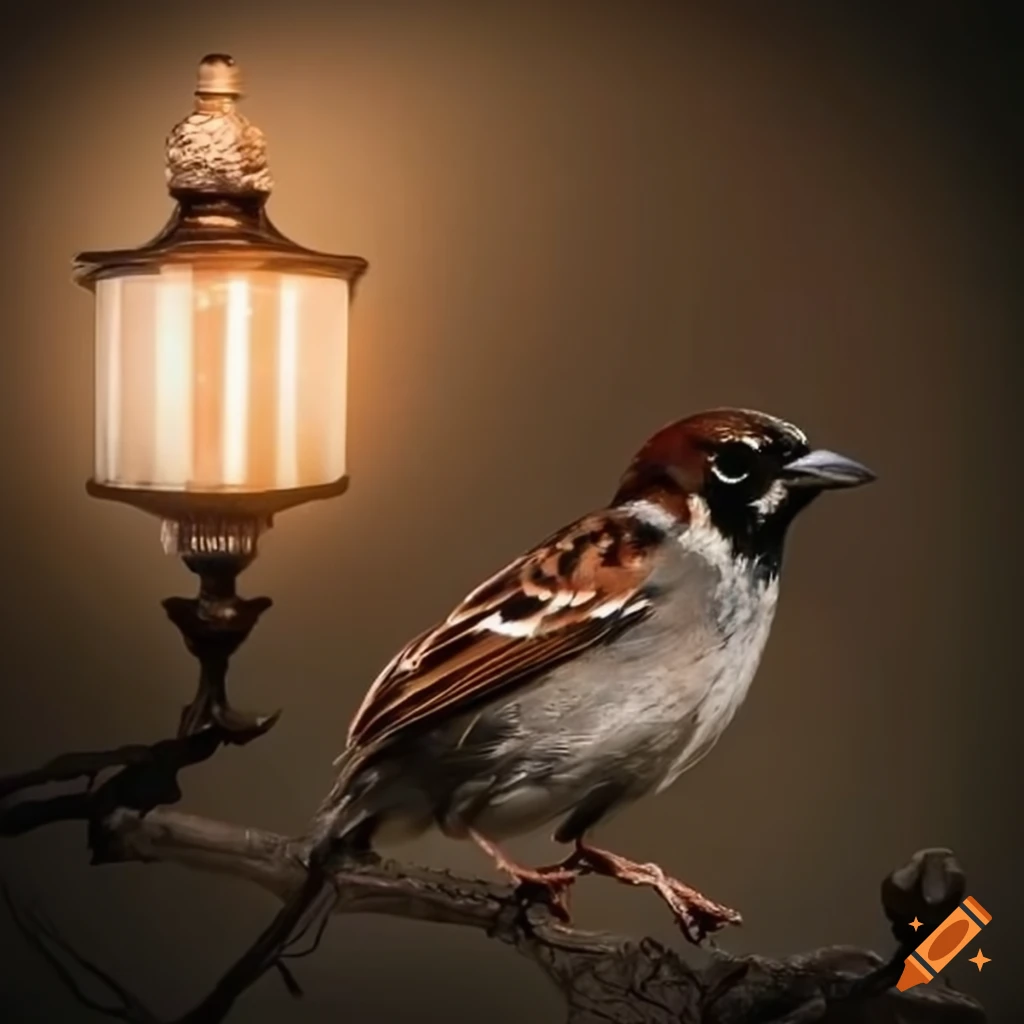 Minimalist depiction of a dead sparrow under a lamp light