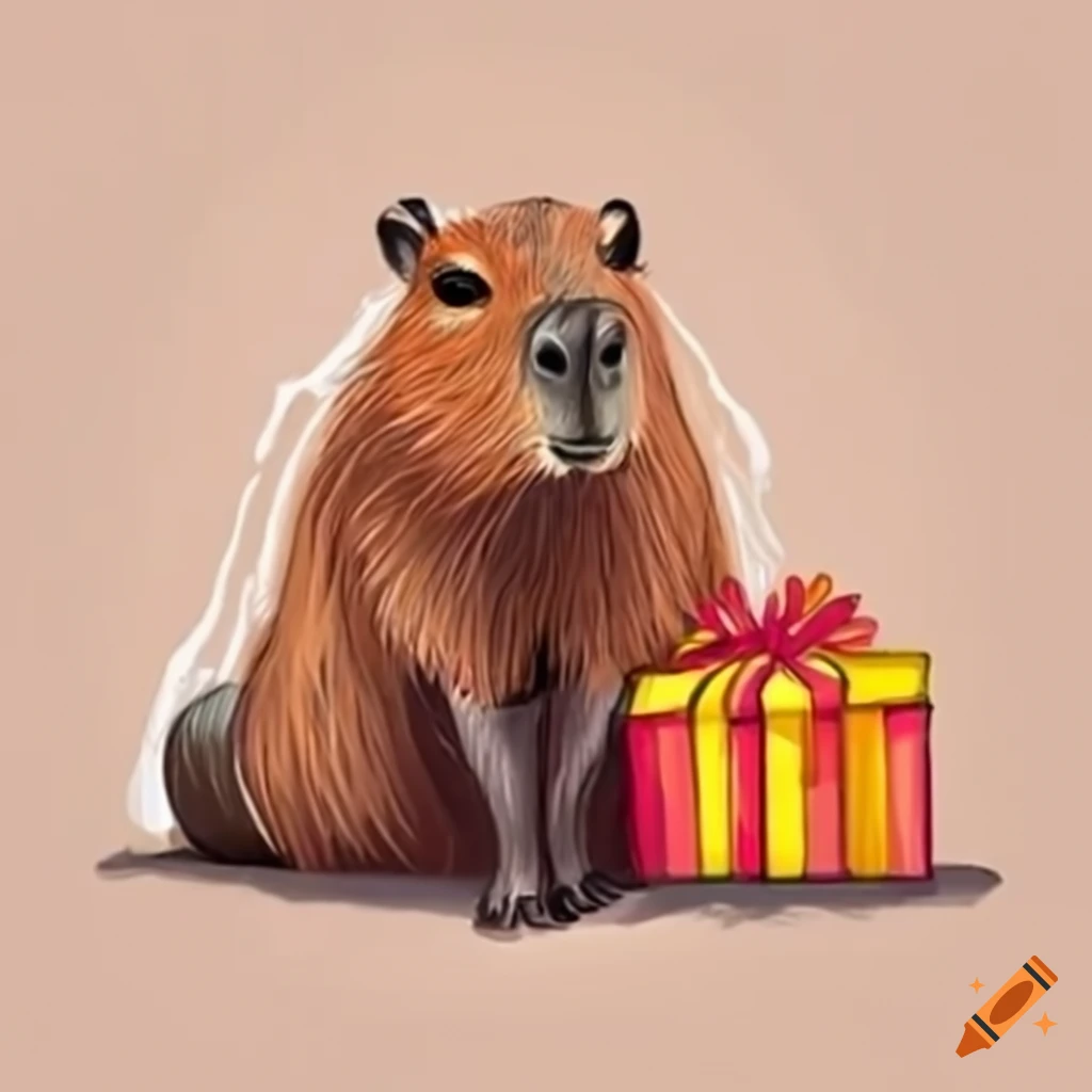 Capybara holding a bag of gifts