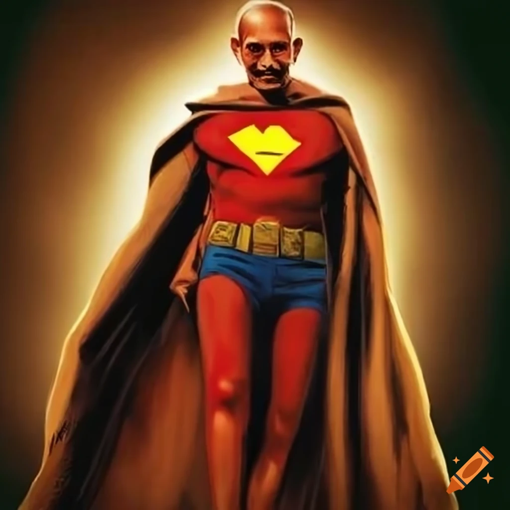 Satirical depiction of gandhi as a superhero