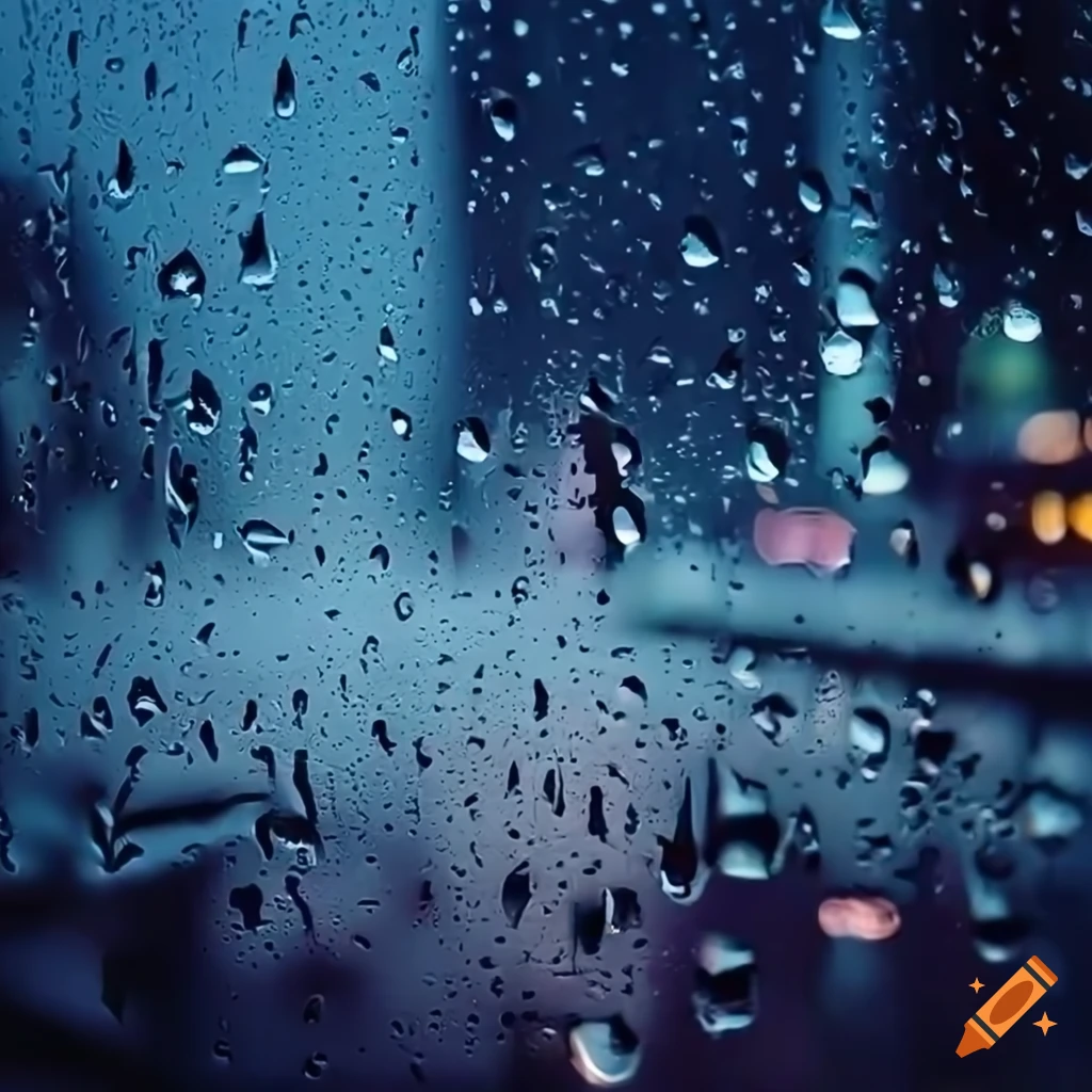 Raindrop on foggy glass revealing city lights at night