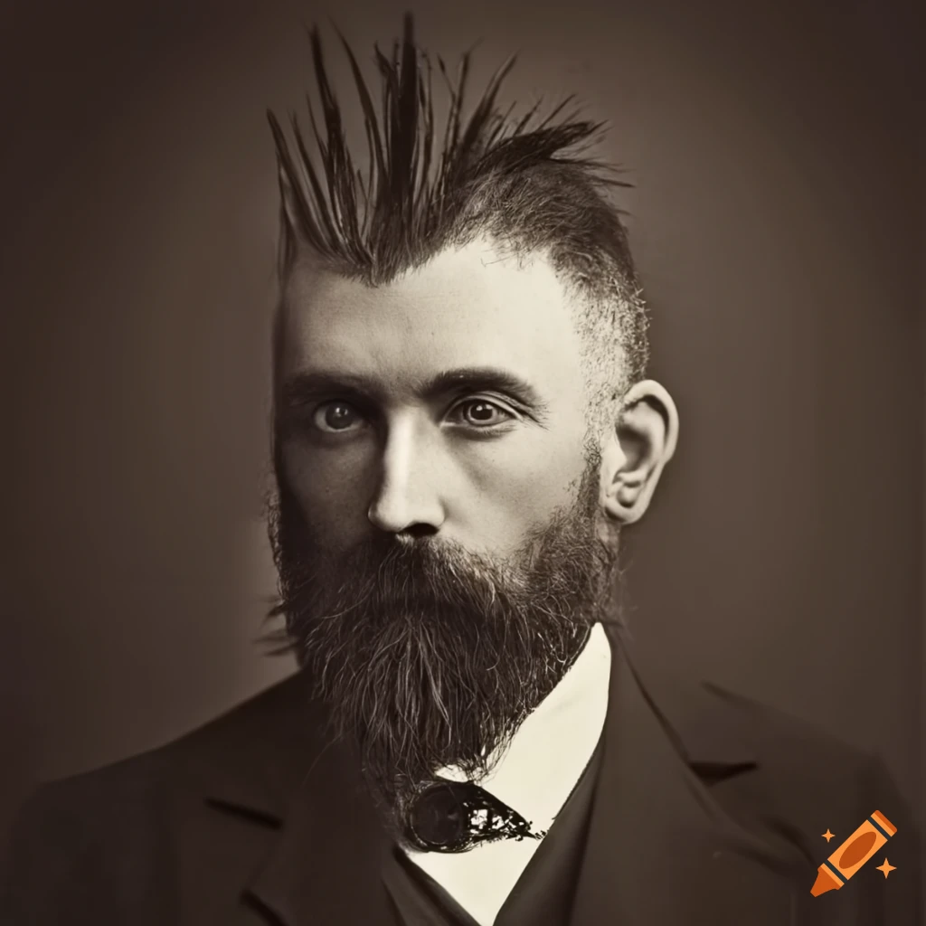 Victorian era portrait of a man with a punk haircut and beard