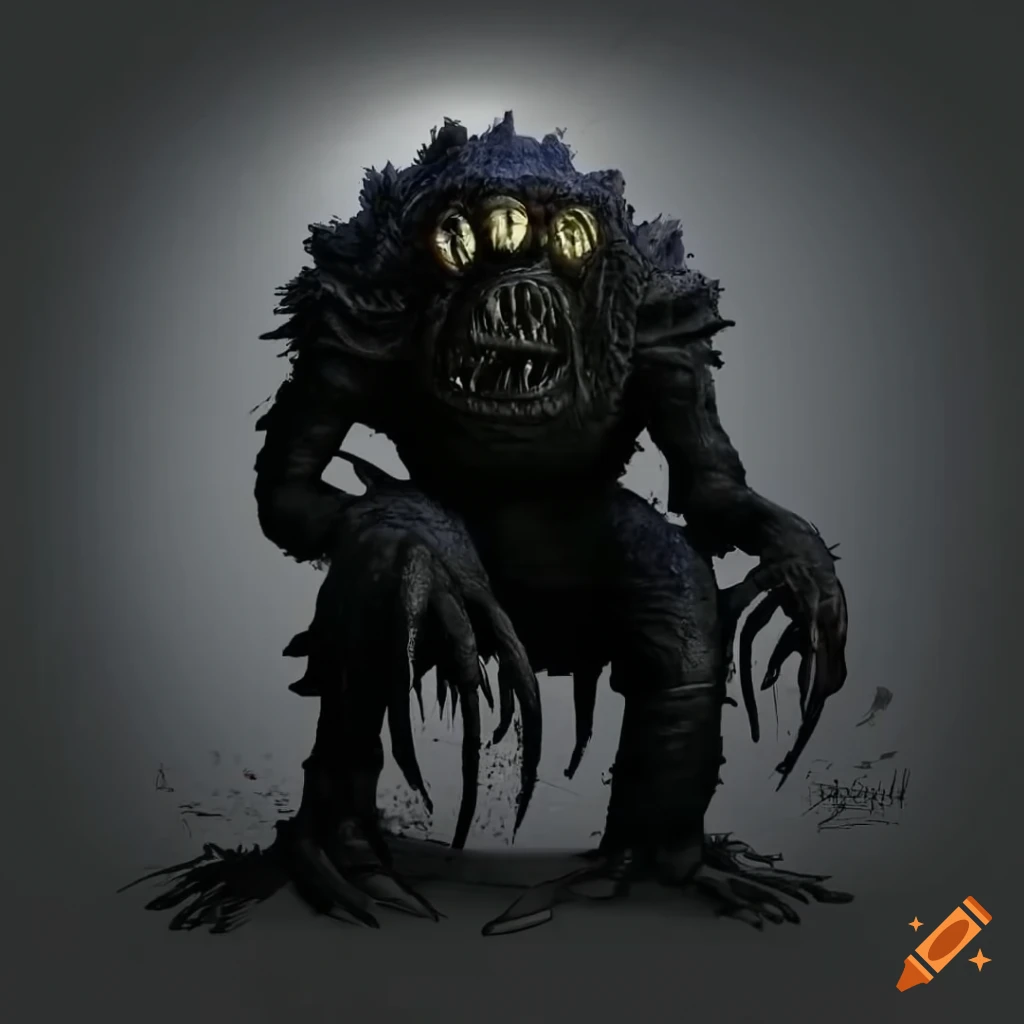 Illustration of a unique black creature with three eyes and sharp tails ...