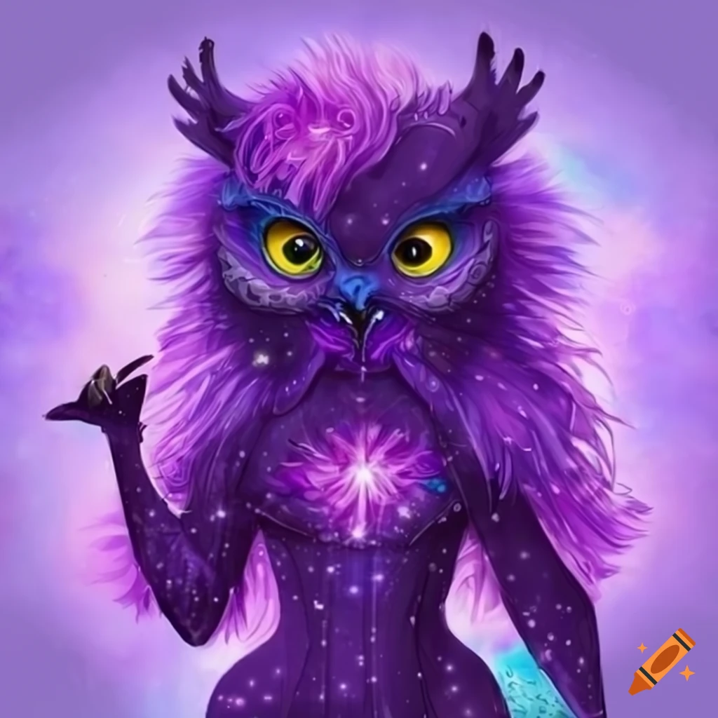Purple galaxy owl female humanoid creature