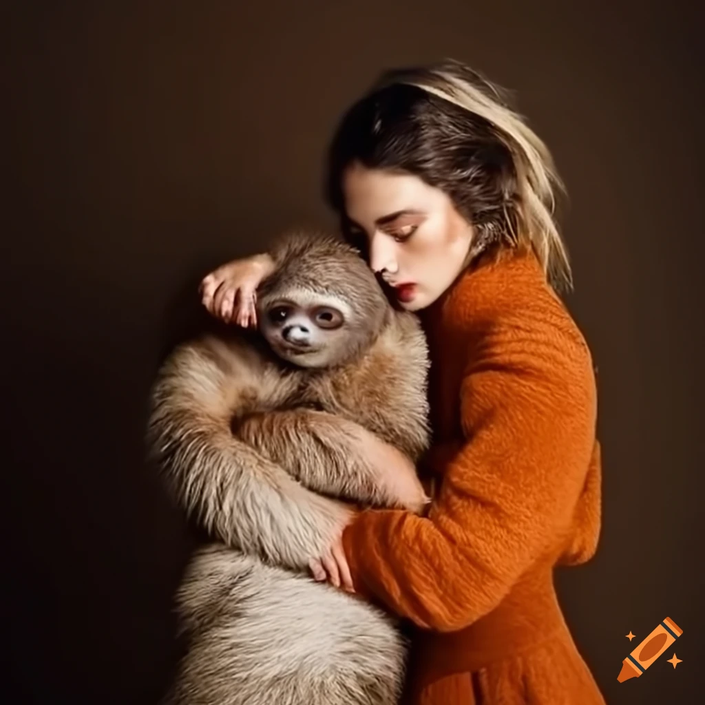 Sloth and fox cuddling