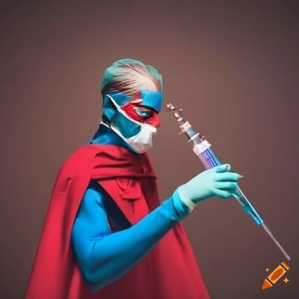 Anesthesiologist superhero with syringe weapon on Craiyon
