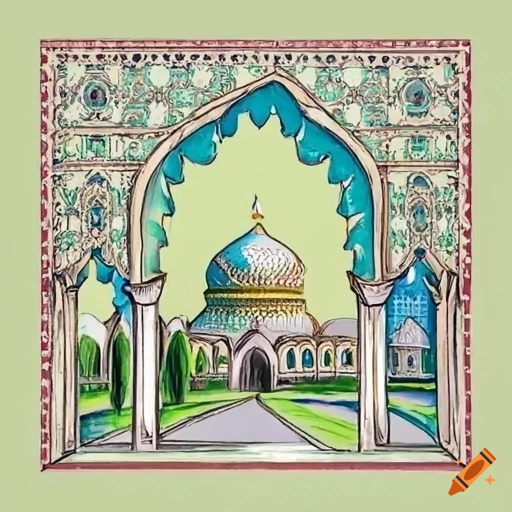 Golden mosque with medieval islamic emerald ornament in a beautiful ...