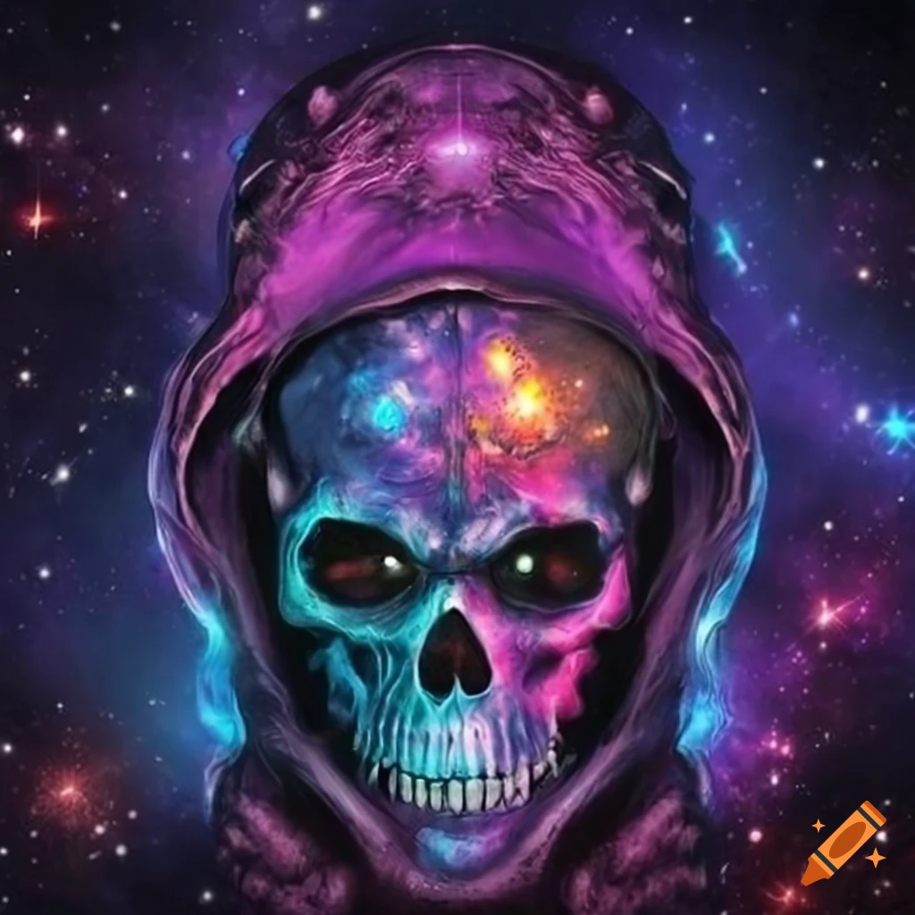 Detailed cosmic skull with a grim reaper theme on Craiyon