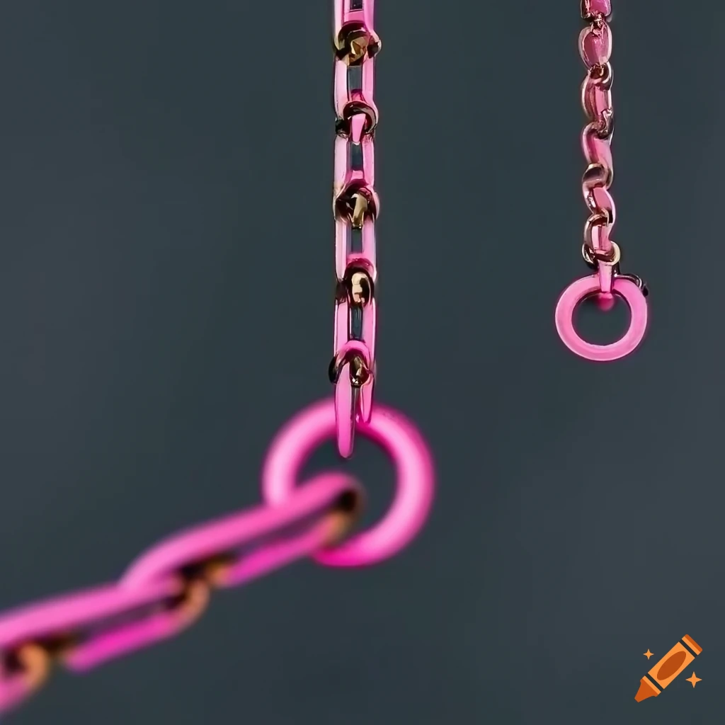 Pink and gold resin chain on gray background