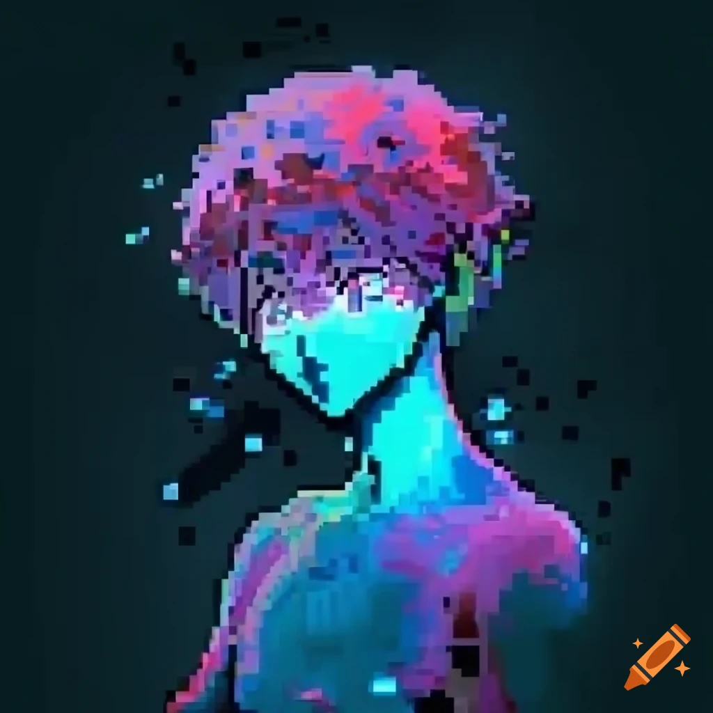 Icon of a vibrant neon pixel art anime character on Craiyon