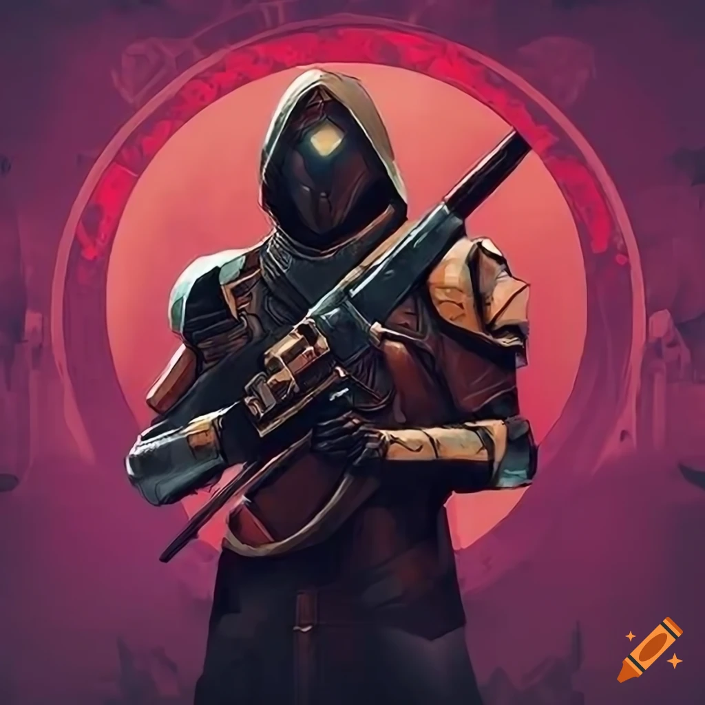 Graphic art of a destiny 2 hunter with a weapon