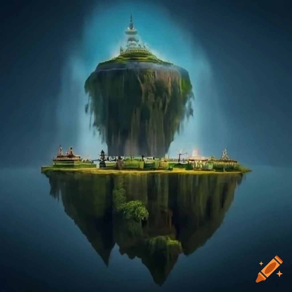 Fantasy artwork of floating islands and cloud temples