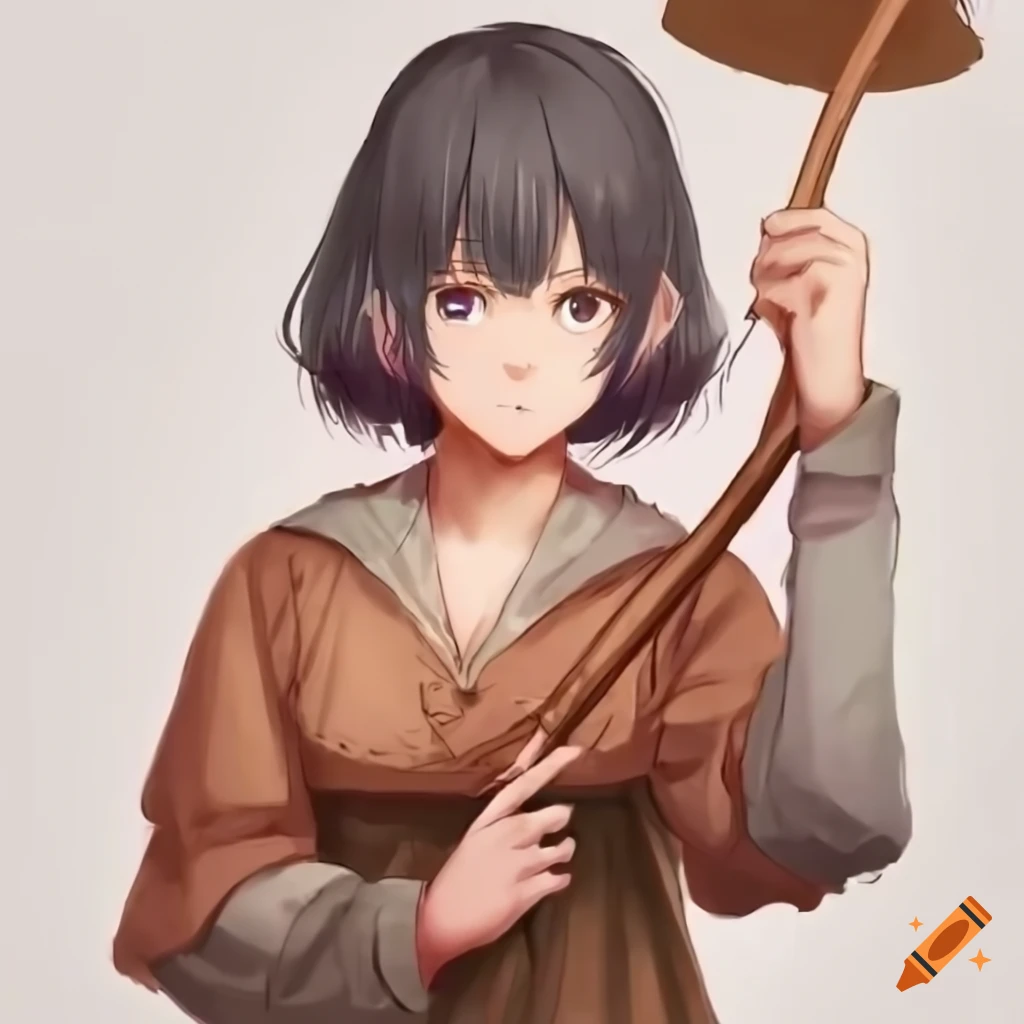 Anime villager doing chores on Craiyon