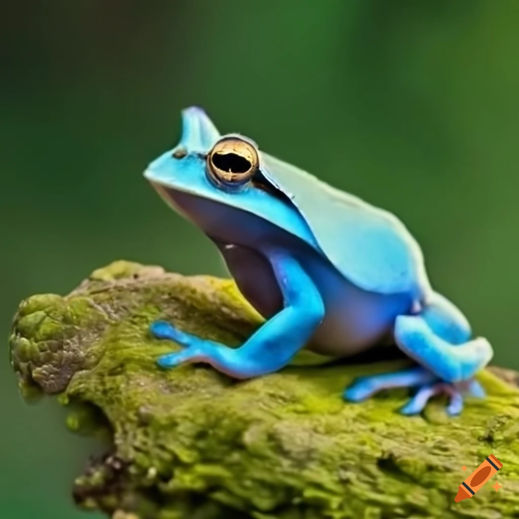 Vibrant blue horned and fanged frog