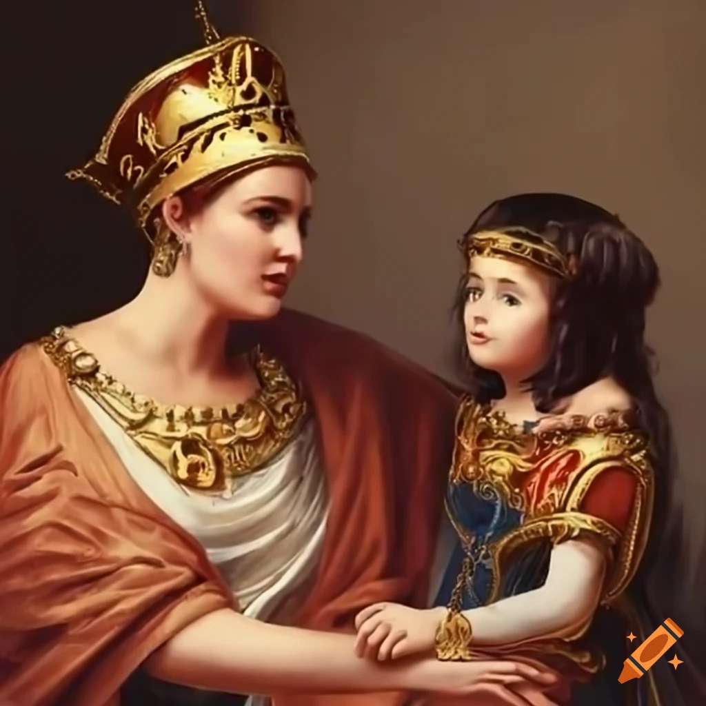 Portrait of a queen with her daughter in Rome on Craiyon