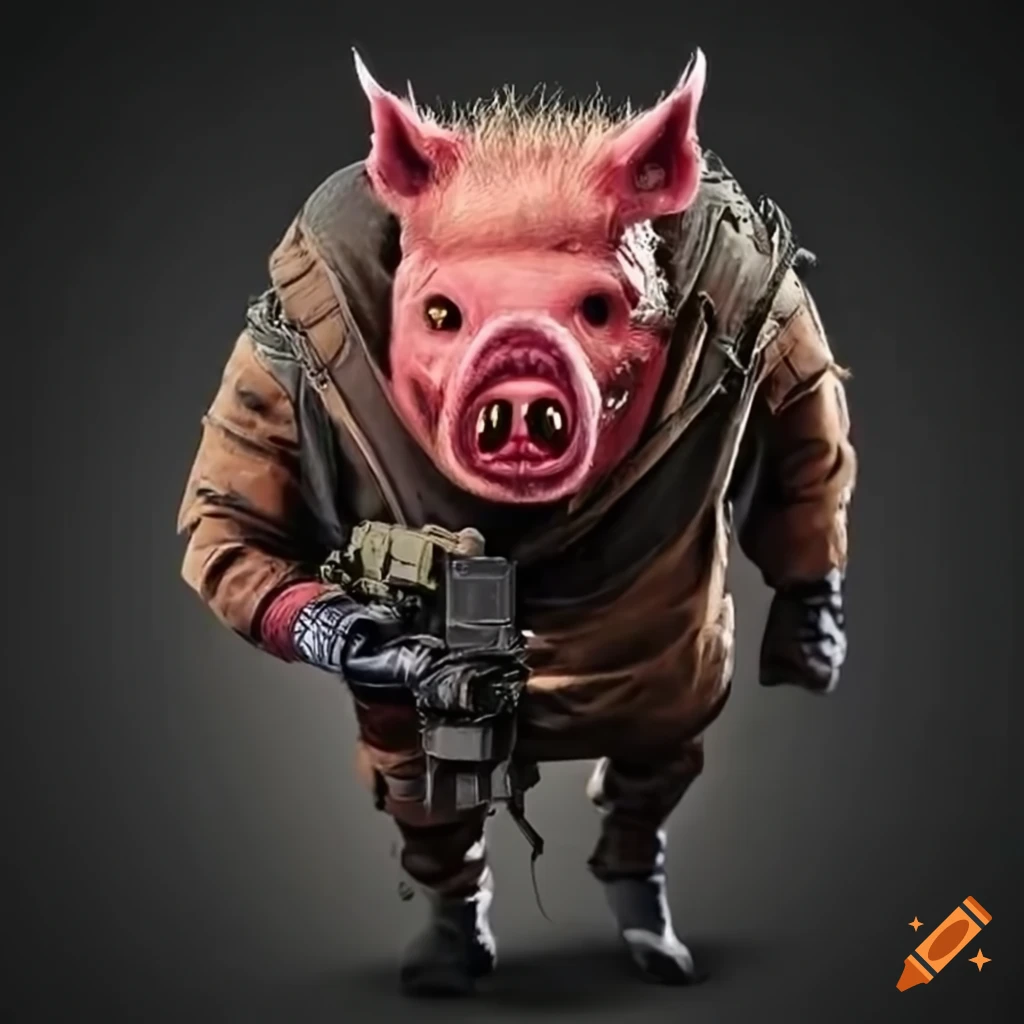 Illustration of a pig monster in swat gear