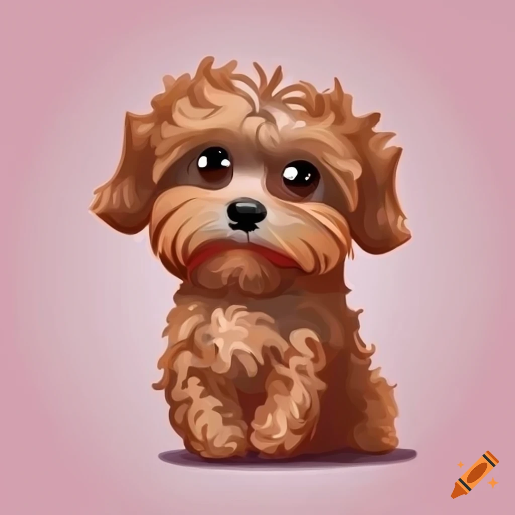 Cartoon illustration of a small brown maltipoo dog on Craiyon