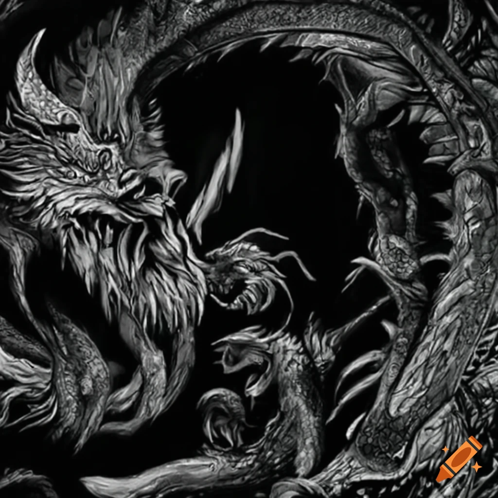 Artwork of a fierce dragon in battle